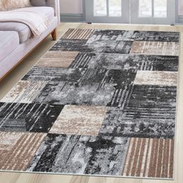 Teppich OTTO HOME "Lunari, Vintage-Karo Design" Gr. 7, grau, B:240cm H:9mm L:320cm, Kunstfaser, Teppiche, Teppich, modern, weiche Haptik, Wohnzimmer, Esszimmer, Schlafzimmer