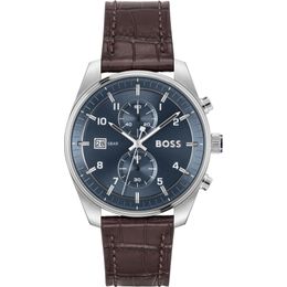 Chronograph BOSS "SKYTRAVELLER", braun (dunkelbraun, blau), Armbanduhren, Herren, Chronograph, Quarzuhr, Armbanduhr, Herrenuhr, Lederarmband, analog, Tag
