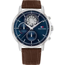 Multifunktionsuhr Tommy Hilfiger "STEWART", braun (dunkelbraun), Armbanduhren, Herren, Quarzuhr, Armbanduhr, Herrenuhr, Datum, Lederarmband
