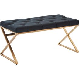Wohnling WL6.617 Sitzbank Samt mit Metallgestell 90x46x44 cm Chesterfield Design Schwarz