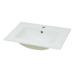 Waschbecken MCW-D16, Waschtisch Handwaschbecken Badezimmer Bad, Keramik eckig wei&szlig; ~ 61cm 18mm Kante