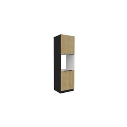 K&uuml;chen-Preisbombe K&uuml;chen Hochschrank 60 cm CREMONA Eiche + Schwarz K&uuml;chenzeile K&uuml;chenblock K&uuml;che