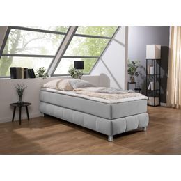 Boxspringbett Home Affaire "Salo", grau (hellgrau), B:96cm L:206cm, Komplettbetten, Boxspringbett, Ohne Kopfteil, inkl. Topper, auch in &Uuml;berl&auml;nge 220 cm