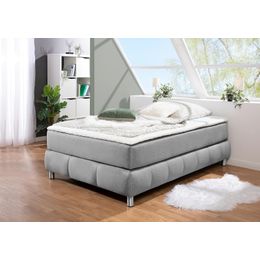 Boxspringbett Home Affaire "Salo", grau, B:126cm L:206cm, Komplettbetten, Boxspringbett, Ohne Kopfteil, inkl. Topper, auch in &Uuml;berl&auml;nge 220 cm