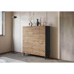 Highboard Inosign "PHUKET", schwarz (graphite schwarz matt, votan eichefarben gefräst), B:120cm H:128cm T:39cm, Sideboards, Highboard, moderne Kommode mit 4 Türen und 8 Fächern, Breite 120 cm