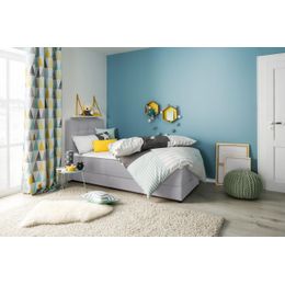 Boxbett Home Affaire "Mieke", grau (hellgrau), B:133cm L:210cm, Struktur impr&auml;gniert (100%), Komplettbetten, Boxspringbett, incl. Bettkasten und Topper, Bezug impr&auml;gniert, 2 Breiten