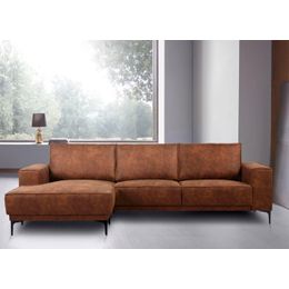 Ecksofa OTTO HOME "Polsterecke Oland, Struktur, Flachgewebe, Luxus-Microfaser, Boucle", braun (cognac), B:280cm H:85cm T:152cm, Struktur weich (100% Polyester);Luxus-Microfaser (100% Polyester);Webstoff (100% Polyester), Sofas, Ecksofa, L-Form, 280 cm, Wellenunterfederung, Skandi-Design, Metallf&uuml;&szlig;e