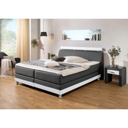 Boxspringbett Home Affaire "Rocklin", schwarz (schwarz, wei&szlig;), B:192cm L:217cm, Komplettbetten, Boxspringbett, in H2, H3 oder H4 erh&auml;ltlich