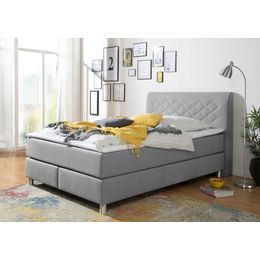 Boxspringbett Home Affaire "Parla", grau, L:218cm, 100% Polyester, Komplettbetten, Boxspringbett, incl. Topper, 4 Farben in 4 Breiten, 2 H&auml;rtegraden, 3 Matratzenarten