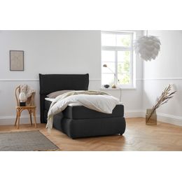 Boxspringbett Home Affaire "Jenson", grau (anthrazit), B:128cm L:225cm, Struktur weich (85% Polyester/15% Nylon), Komplettbetten, Boxspringbett, in 4 Farben, 4 Breiten, 3 Matratzenarten in 2 H&auml;rtegraden, Topper