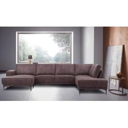 Wohnlandschaft OTTO HOME "XXL Sofa Oland, Struktur, Flachgewebe, Luxus-Microfaser, Boucle", braun (dunkelbraun), B:345cm H:85cm T:210cm, Struktur weich (100% Polyester);Luxus-Microfaser (100% Polyester);Webstoff (100% Polyester), Sofas, Wohnlandschaft, U-Form, 345 cm, Wellenunterfederung, Skandi-Design, Metallf&uuml;&szlig;e