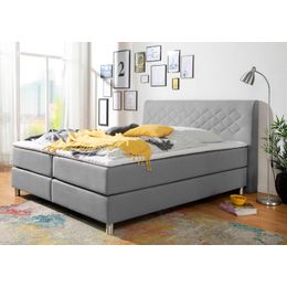 Boxspringbett Home Affaire "Parla", grau, L:218cm, 100% Polyester, Komplettbetten, Boxspringbett, incl. Topper, 4 Farben in 4 Breiten, 2 H&auml;rtegraden, 3 Matratzenarten