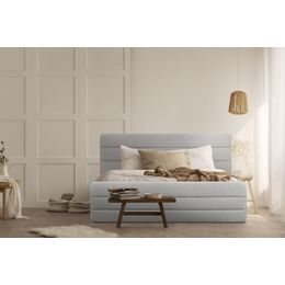 Polsterbett Home Affaire "Merrit", beige, B:213cm H:124cm L:214cm, Struktur (70% recyceltes Polyester, 30% Polyester), Betten, Polsterbett ohne Bettkasten Polsterbett, Quernaht im Kopf- und Fu&szlig;teil, in 5 Breiten, auch in 220 cm L&auml;nge