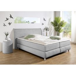 Boxspringbett Home Affaire "Coloma" erh&auml;ltlich in H2, H3 oder H4 inkl. Topper", grau, B:207cm L:215cm, Komplettbetten, Boxspringbett, in H2, H3 oder H4 erh&auml;ltlich