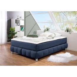 Boxspringbett Home Affaire "Salo", blau, B:146cm L:206cm, Komplettbetten, Boxspringbett, Ohne Kopfteil, inkl. Topper, auch in &Uuml;berl&auml;nge 220 cm