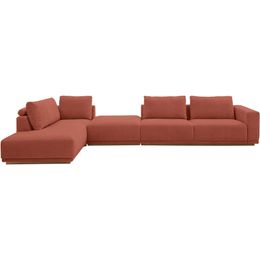 Wohnlandschaft Musterring, B:395cm H:78cm T:202cmrusty, 100% Polyester, Sofas, Anreihsofa mit Armlehne rechts, Eckteil links mit Kissen & Hocker