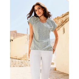 WITT Damen Kurzarmshirt mit kleinen Raffungen, khaki-ecru-bedruckt, Gr&ouml;&szlig;e 54