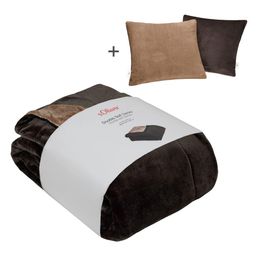 Wohndecke s.Oliver "Doublesoft, Kuscheldecke, Deal, Kissen geschenkt", braun (braun, beige), B:150cm L:200cm, Polyester, Wohndecken, Wohndecke, Kuscheldecke 150x200 cm, GRATIS-Zugabe:2x Kissenh&uuml;lle (Rei&szlig;verschluss)