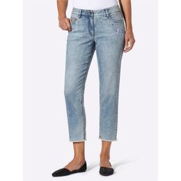 WITT Damen 7/8-Jeans mit fransigen Kanten, blue-bleached, Gr&ouml;&szlig;e 36