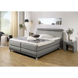 Boxspringbett Home Affaire "Rocklin", grau (grau, anthraz), B:212cm L:217cm, Komplettbetten, Boxspringbett, in H2, H3 oder H4 erh&auml;ltlich