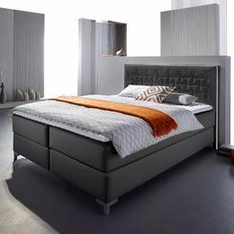 Boxspringbett Home Affaire "Coos", schwarz (schwarz, wei&szlig;), B:169cm L:212cm, Bezug Topper 100% Polyester;Kunstleder, Komplettbetten, Boxspringbett, mit besonderer Steppung im Kopfteil, 3 Matratzenarten, 2 H&auml;rtegrade