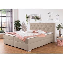 Boxbett Home Affaire "Tynan", beige (beige, creme), B:194cm L:210cm, Komplettbetten, Boxspringbett, wahlweise mit Bettkasten, in H2, H3 & H4 erhältilich