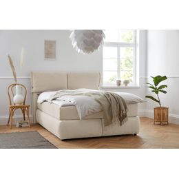 Boxspringbett Home Affaire "Jenson", beige, B:168cm L:225cm, Struktur weich (85% Polyester/15% Nylon), Komplettbetten, Boxspringbett, in 4 Farben, 4 Breiten, 3 Matratzenarten in 2 H&auml;rtegraden, Topper
