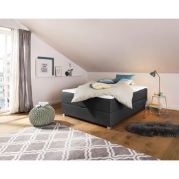 Boxbett Home Affaire "Alexis", grau (anthrazit), B:140cm L:220cm, Struktur fein (100% Polyester), Komplettbetten, ohne Kopfteil - ideal f&uuml;r R&auml;ume mit Dachschr&auml;gen; in 4 Breiten