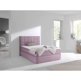 Boxspringbett Home Affaire "Sagres", rosa (ros&eacute;), B:155cm L:210cm, Feinstruktur(100% Polyester);Bezug der Spiegelfl&auml;che Matratzendrell aus 100% Polyester, Komplettbetten, Boxspringbett, Kopfteil mit 2farbiger Flatterbiese und zweifarbigen Kn&ouml;pfen