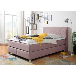 Boxspringbett Home Affaire "Parla", rosa (flamingo, rose), L:218cm, 100% Polyester, Komplettbetten, Boxspringbett, incl. Topper, 4 Farben in 4 Breiten, 2 H&auml;rtegraden, 3 Matratzenarten
