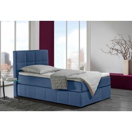 Boxspringbett Home Affaire "Casano", blau (denimblau), B:112cm L:215cm, Strukturstoff-Bezug (100% Polyester), Komplettbetten, Boxspringbett, mit feiner Steppung, in 3 Matratzenarten, 2 H&auml;rtegraden und 5 Farben
