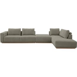 Wohnlandschaft Musterring, B:395cm H:78cm T:202cmolive, 100% Polyester, Sofas, Anreihsofa mit Armlehne links, Eckteil rechts mit Kissen & Hocker