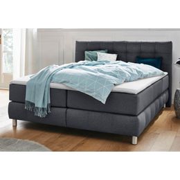 Boxspringbett Home Affaire "Salo", grau (anthrazit), B:174cm L:211cm, Struktur (100% Polyester);Bezug der Spiegelfl&auml;che Matratzendrell aus 100% Polyester;Samtoptik (100% Polyester), Komplettbetten, Boxspringbett, incl. Topper, 6 Breiten, 2 H&auml;rtegrade, TFK auch in H&auml;rtegrad 4