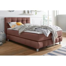 Boxspringbett Home Affaire "Salo", braun, B:154cm L:211cm, Struktur (100% Polyester);Bezug der Spiegelfl&auml;che Matratzendrell aus 100% Polyester;Samtoptik (100% Polyester), Komplettbetten, Boxspringbett, incl. Topper, 6 Breiten, 2 H&auml;rtegrade, TFK auch in H&auml;rtegrad 4
