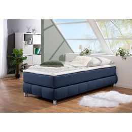 Boxspringbett Home Affaire "Salo", blau, B:96cm L:206cm, Komplettbetten, Boxspringbett, Ohne Kopfteil, inkl. Topper, auch in &Uuml;berl&auml;nge 220 cm