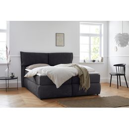 Boxspringbett Home Affaire "Jenson", grau (anthrazit), B:188cm L:225cm, Struktur weich (85% Polyester/15% Nylon), Komplettbetten, Boxspringbett, in 4 Farben, 4 Breiten, 3 Matratzenarten in 2 H&auml;rtegraden, Topper