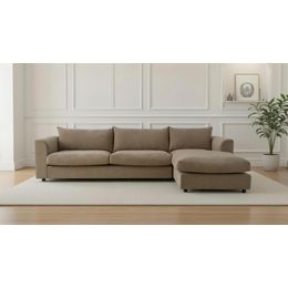 Ecksofa "Avelina", grau (taupe), B:297cm H:77cm T:186cm, 100% Polyester, LeGer Home by Lena Gercke, Sofas, Ecksofa, Breite 297 cm, in Cord- und Chenille- Stoff, R&uuml;ckenkissen mit Federn
