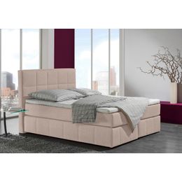 Boxspringbett Home Affaire "Casano", beige, B:152cm L:215cm, Strukturstoff-Bezug (100% Polyester), Komplettbetten, Boxspringbett, mit feiner Steppung, in 3 Matratzenarten, 2 H&auml;rtegraden und 5 Farben