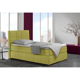 Boxspringbett Home Affaire "Casano", gelb (lemon), B:112cm L:215cm, Strukturstoff-Bezug (100% Polyester), Komplettbetten, Boxspringbett, mit feiner Steppung, in 3 Matratzenarten, 2 H&auml;rtegraden und 5 Farben
