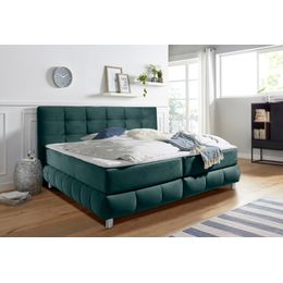 Boxspringbett Home Affaire "Salo", blau (petrol), B:174cm L:211cm, Struktur (100% Polyester);Bezug der Spiegelfl&auml;che Matratzendrell aus 100% Polyester;Samtoptik (100% Polyester), Komplettbetten, Boxspringbett, incl. Topper, 6 Breiten, 2 H&auml;rtegrade, TFK auch in H&auml;rtegrad 4