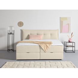Boxbett Home Affaire "Kederleicht", beige, B:205cm L:213cm, Komplettbetten, Boxspringbett, inklusive Bettkasten & Topper, in 4 Breiten und 2 Härtegraden