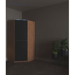 Eckkleiderschrank Priess "Barcelona Kleiderschrank Ecklösung Raumwunder", braun (eichefarben artisan, schwarz), B:95cm H:193cm T:95cm, Holzwerkstoff, Schränke, Eckkleiderschrank, in 2 Tiefen Schrank Eckschrank Garderobe