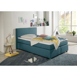 Boxspringbett Home Affaire "Eliana", blau (petrol), B:147cm L:210cm, Komplettbetten, Boxspringbett, inkl. Topper, in 4 Breiten, 3 Matratzenarten und 2 H&auml;rtegraden