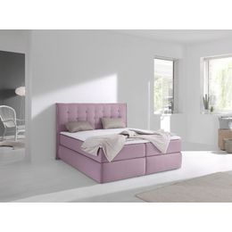 Boxspringbett Home Affaire "Sagres", rosa (ros&eacute;), B:175cm L:210cm, Feinstruktur(100% Polyester);Bezug der Spiegelfl&auml;che Matratzendrell aus 100% Polyester, Komplettbetten, Boxspringbett, Kopfteil mit 2farbiger Flatterbiese und zweifarbigen Kn&ouml;pfen