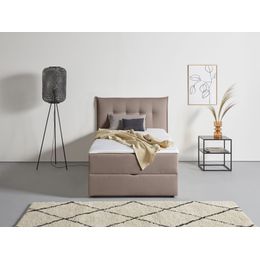 Boxbett Home Affaire "Kederleicht", grau (taupe), B:155cm L:213cm, Komplettbetten, Boxspringbett, inklusive Bettkasten & Topper, in 4 Breiten und 2 H&auml;rtegraden