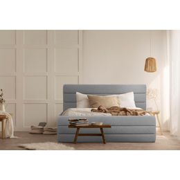 Polsterbett Home Affaire "Merrit", grau (hellgrau), B:213cm H:124cm L:234cm, Struktur (70% recyceltes Polyester, 30% Polyester), Betten, Polsterbett ohne Bettkasten Polsterbett, Quernaht im Kopf- und Fu&szlig;teil, in 5 Breiten, auch in 220 cm L&auml;nge
