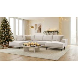 Wohnlandschaft OTTO HOME "XXL Sofa Oland, Struktur, Flachgewebe, Luxus-Microfaser, Boucle", braun (latte), B:345cm H:85cm T:210cm, 100% Polyester, Sofas, Wohnlandschaft, U-Form, 345 cm, Wellenunterfederung, Skandi-Design, Metallf&uuml;&szlig;e