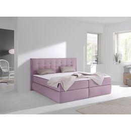 Boxspringbett Home Affaire "Sagres", rosa (ros&eacute;), B:215cm L:210cm, Feinstruktur(100% Polyester);Bezug der Spiegelfl&auml;che Matratzendrell aus 100% Polyester, Komplettbetten, Boxspringbett, Kopfteil mit 2farbiger Flatterbiese und zweifarbigen Kn&ouml;pfen