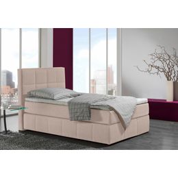 Boxspringbett Home Affaire "Casano", beige, B:112cm L:215cm, Strukturstoff-Bezug (100% Polyester), Komplettbetten, Boxspringbett, mit feiner Steppung, in 3 Matratzenarten, 2 H&auml;rtegraden und 5 Farben