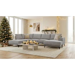 Wohnlandschaft OTTO HOME "XXL Sofa Oland, Struktur, Flachgewebe, Luxus-Microfaser, Boucle", grau (light grau), B:345cm H:85cm T:210cm, 100% Polyester, Sofas, Wohnlandschaft, U-Form, 345 cm, Wellenunterfederung, Skandi-Design, Metallf&uuml;&szlig;e